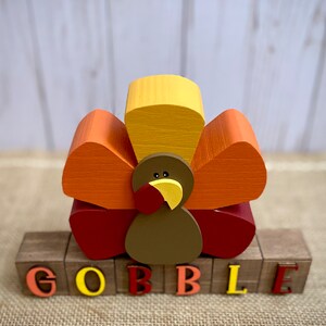 Thanksgiving Turkey Decor - Gobble Wood Blocks - Happy Turkey Day ...