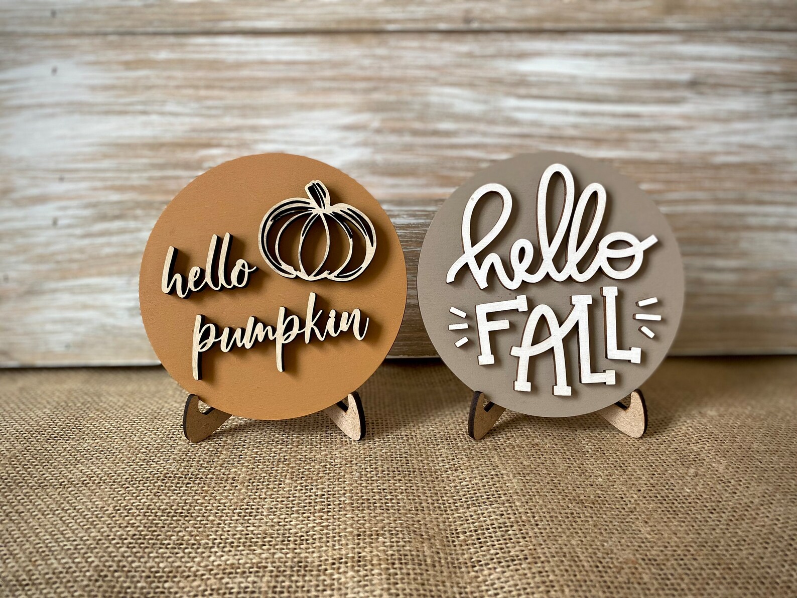 Fall Mini Round Signs Hello Pumpkin Tiered Tray Decor Fall - Etsy