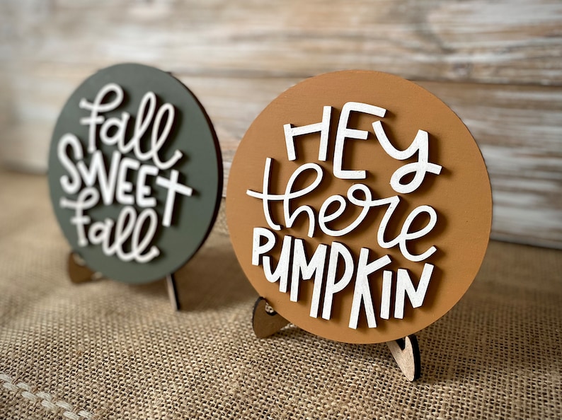 Fall Mini Round Signs - Hello Pumpkin Tiered Tray Decor - Fall Sweet ...