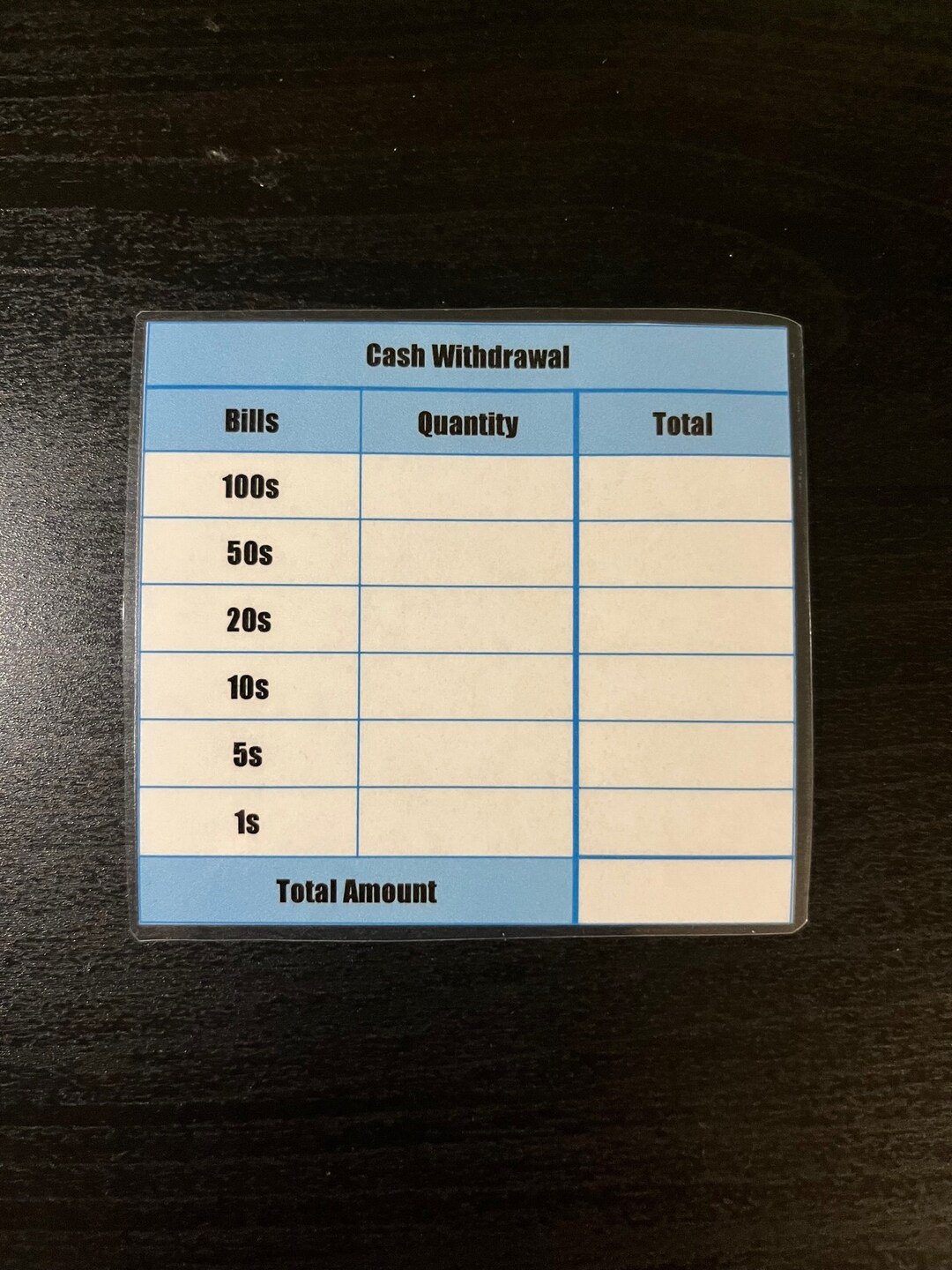 Laminated Bank Cash Withdrawal Slip - Etsy
