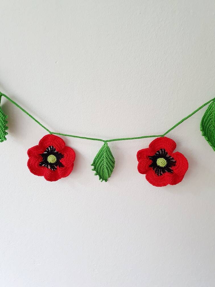 Crochet Poppies Garland Handmade Poppy Bunting | Etsy