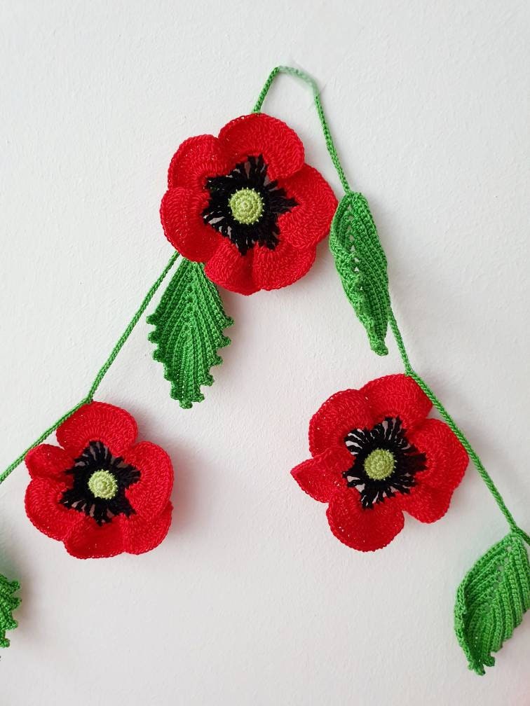 Crochet Poppies Garland Handmade Poppy Bunting - Etsy UK