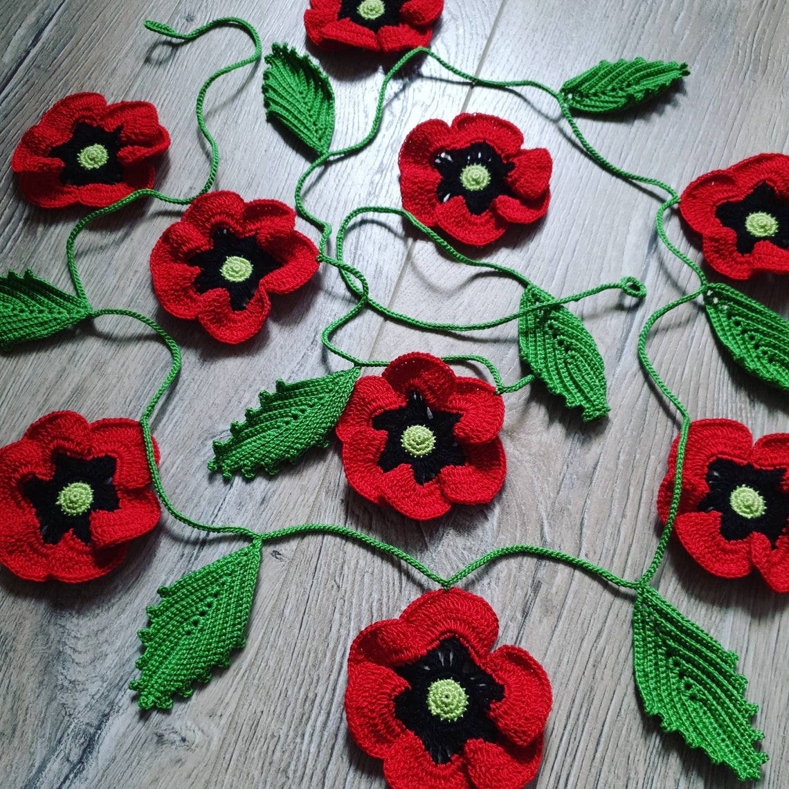 Crochet Poppies Garland Handmade Poppy Bunting - Etsy UK