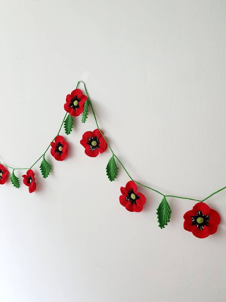 Crochet Poppies Garland Handmade Poppy Bunting | Etsy
