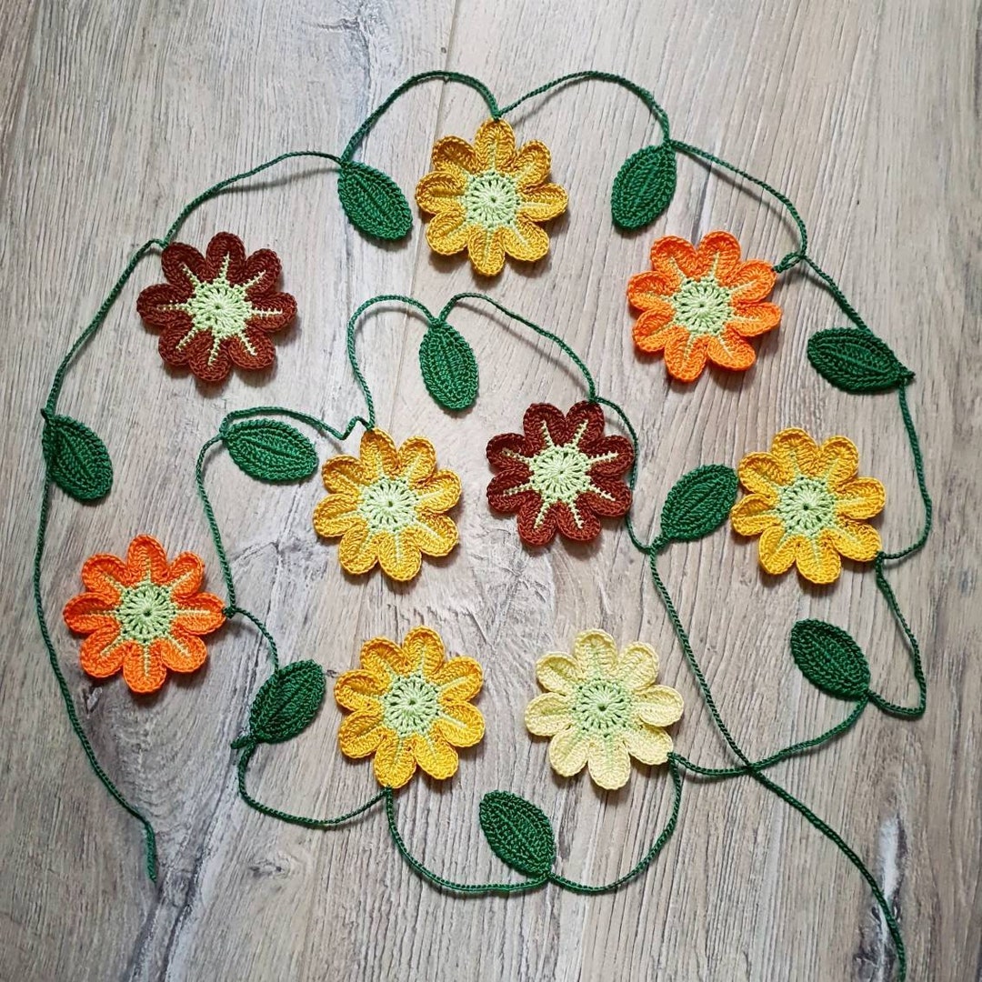 Crochet Fall Flower Bunting | Crochet Autumn Colours Garland - Etsy