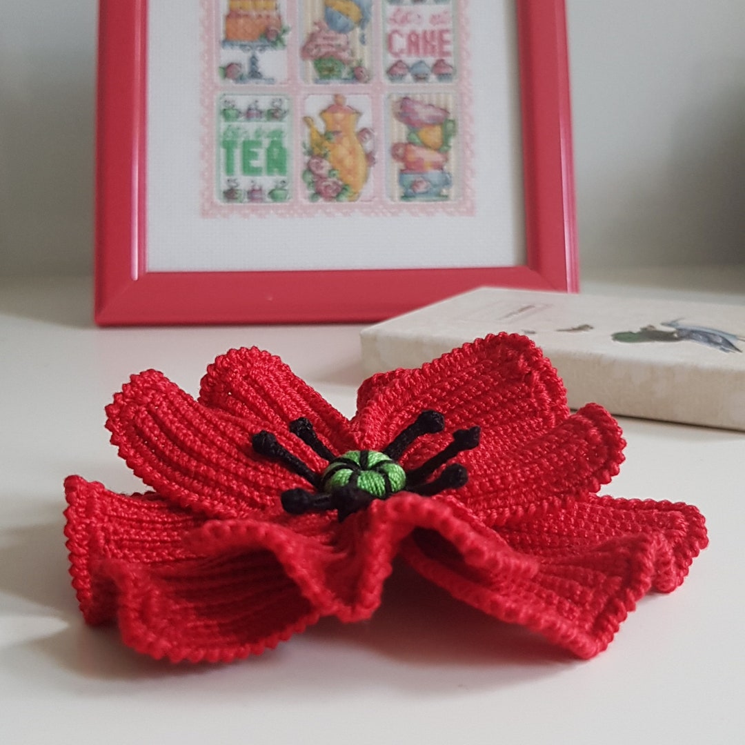 Crochet Red Poppy Brooch - Etsy