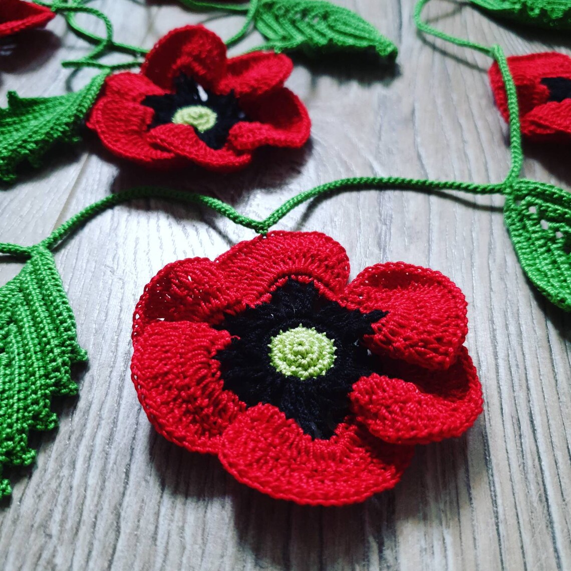 Crochet Poppies Garland Handmade Poppy Bunting - Etsy UK