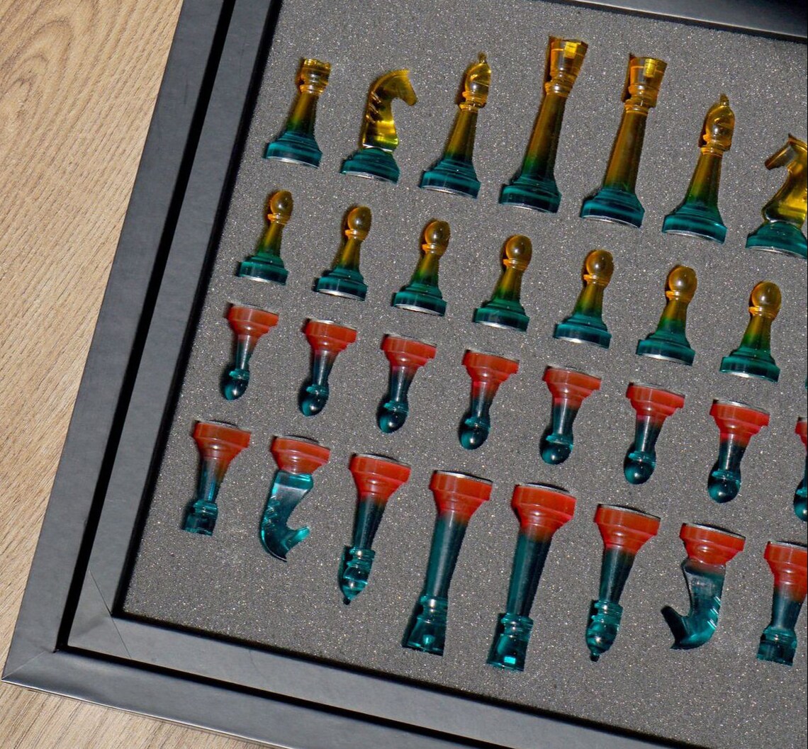 Resin Chess Set | Chess Table From MDF Wood, Leather | Modern Chess Set ...