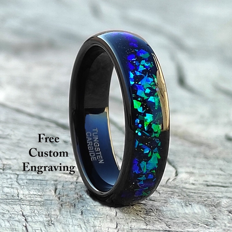 Opal Black Band Ring Men - Etsy