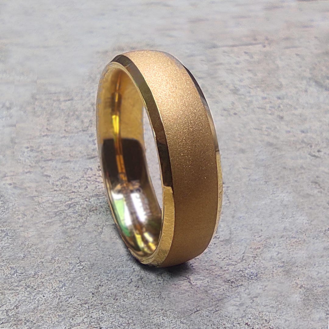 24K Gold Plated Tungsten Ring: Sandblasted Matte Wedding Band - Etsy