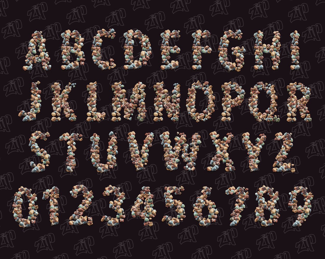 Stone Alphabet Font With Numbers, Rock,pebble Alphabet Clip Art ...