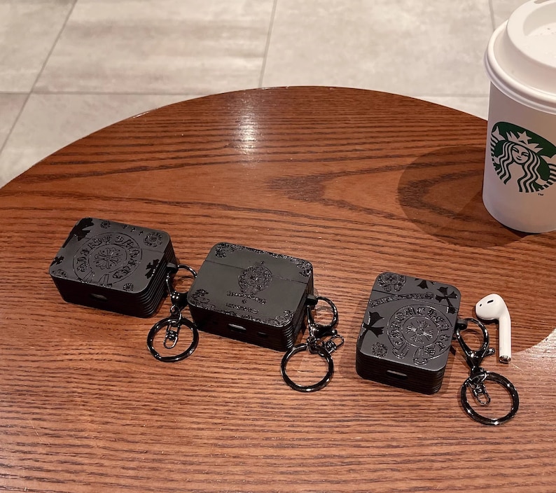 Black Chrome Hearts Airpods Case, Gothic Cross Print Air Pod Cases ...