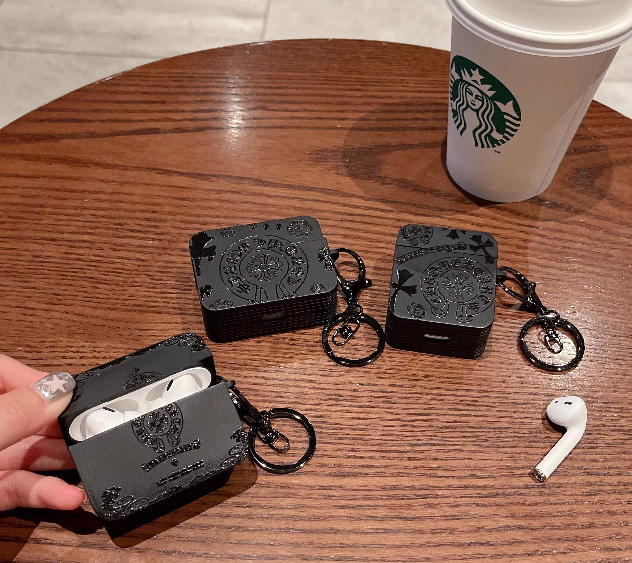 Black Chrome Hearts Airpods Case, Gothic Cross Print Air Pod Cases ...