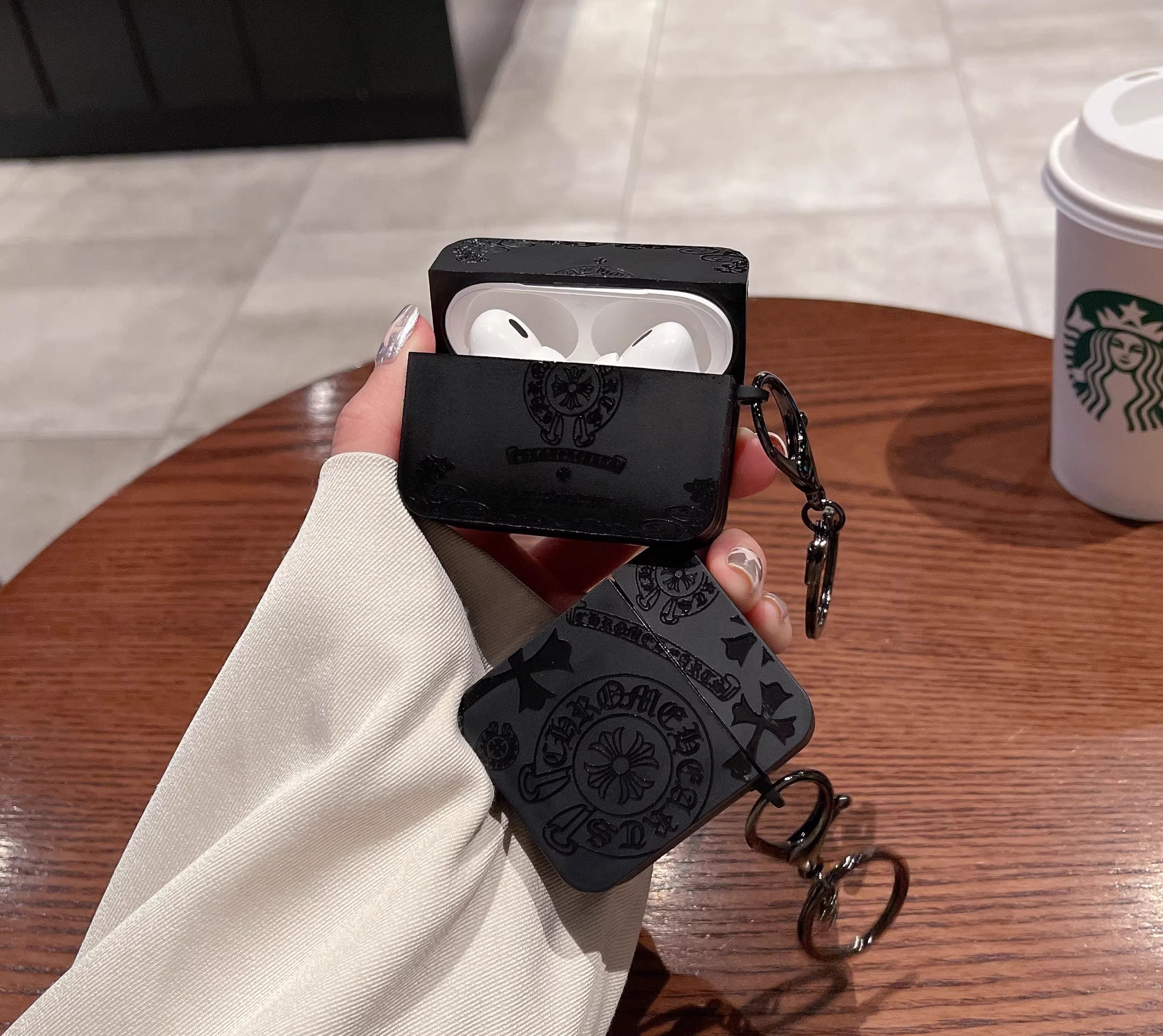 Black Chrome Hearts Airpods Case, Gothic Cross Print Air Pod Cases ...