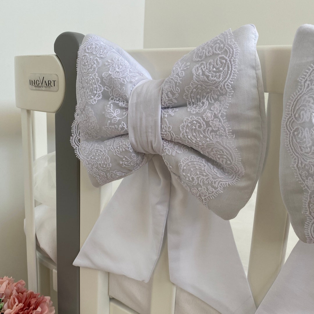 Decorative White Lace Bow for Baby's Crib, Crib Bedding Decor Toile ...