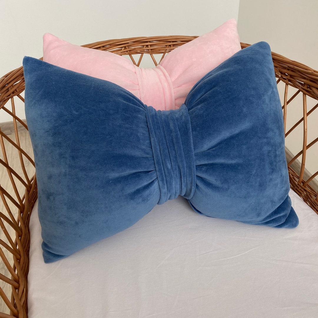 Blue Bow Pillow: Cotton Velvet Coquette Accent Pillow - Etsy