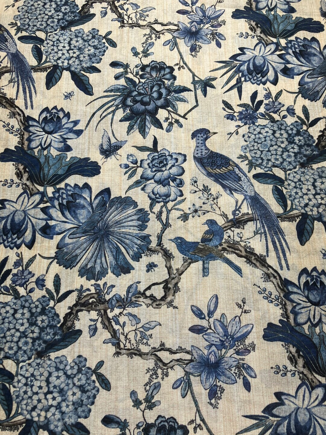 Blue Birds Poly Silk Fabric - Etsy