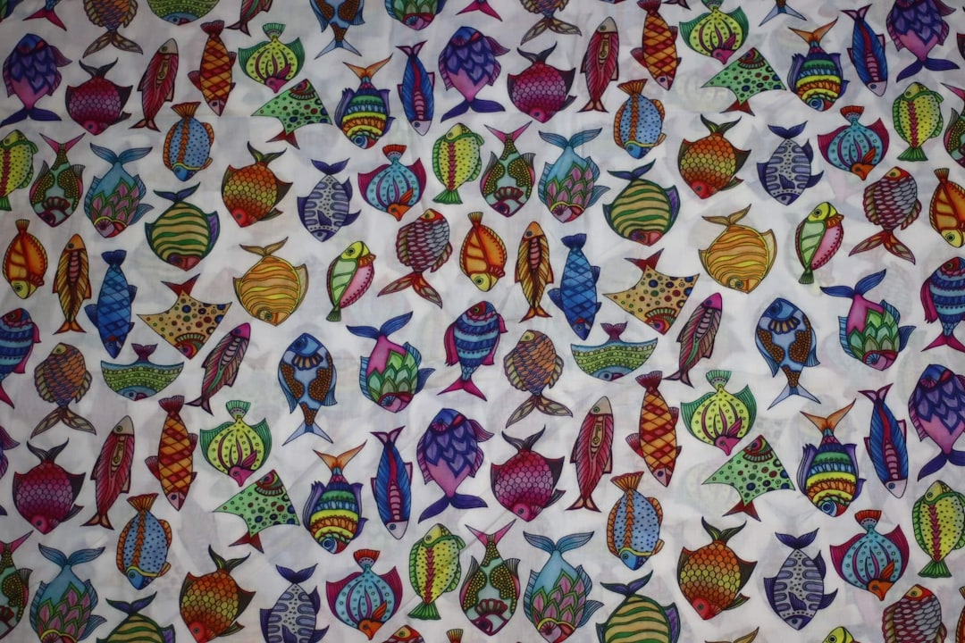 Fish Print Cotton Fabric - Etsy