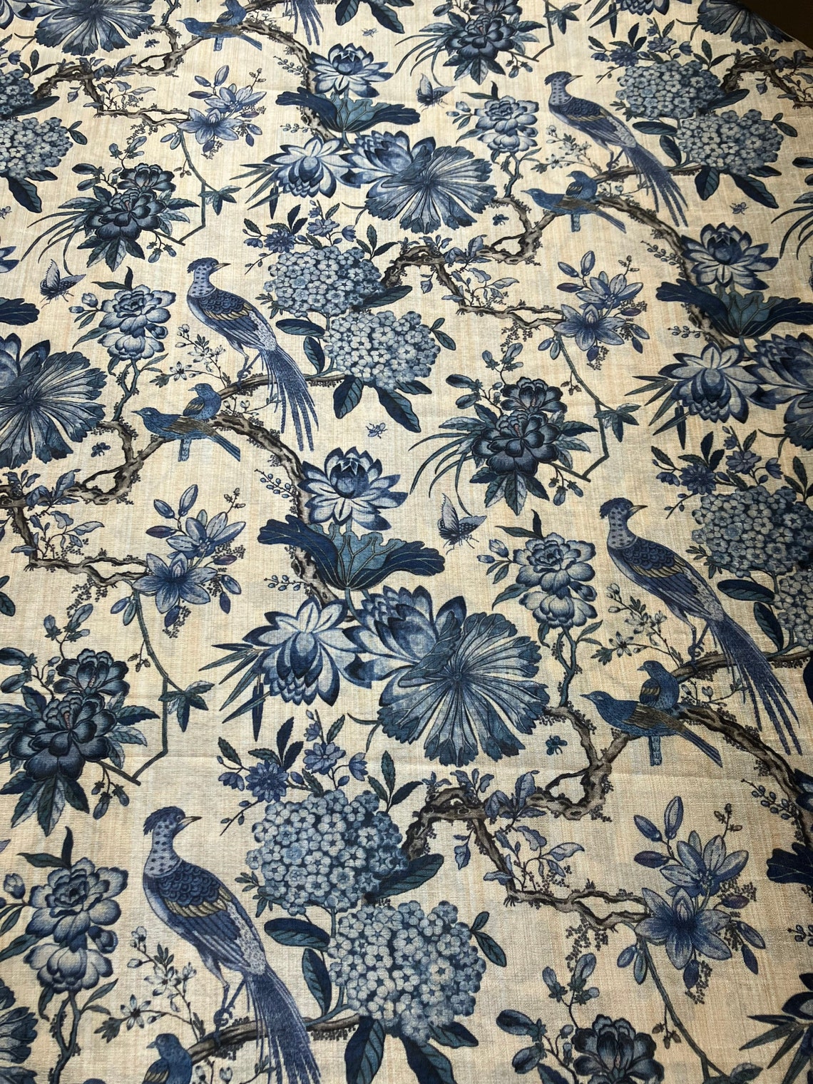 Blue Birds Poly Silk Fabric - Etsy