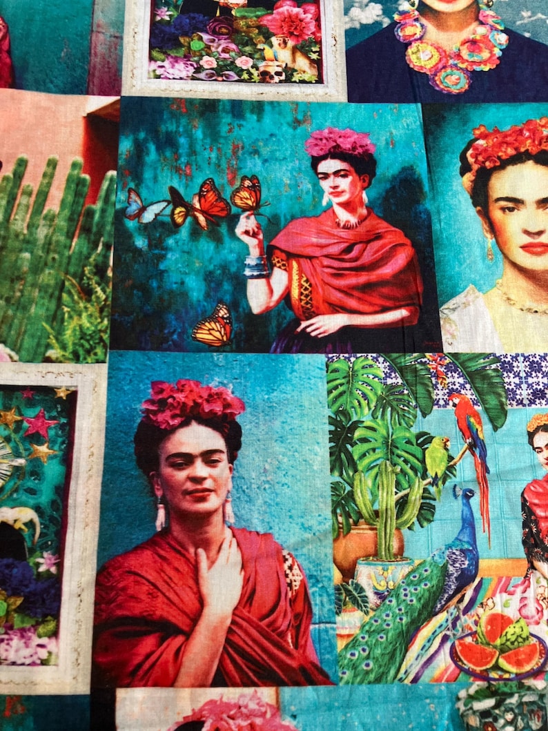 Frida Kahlo Teal Cotton Fabric - Etsy