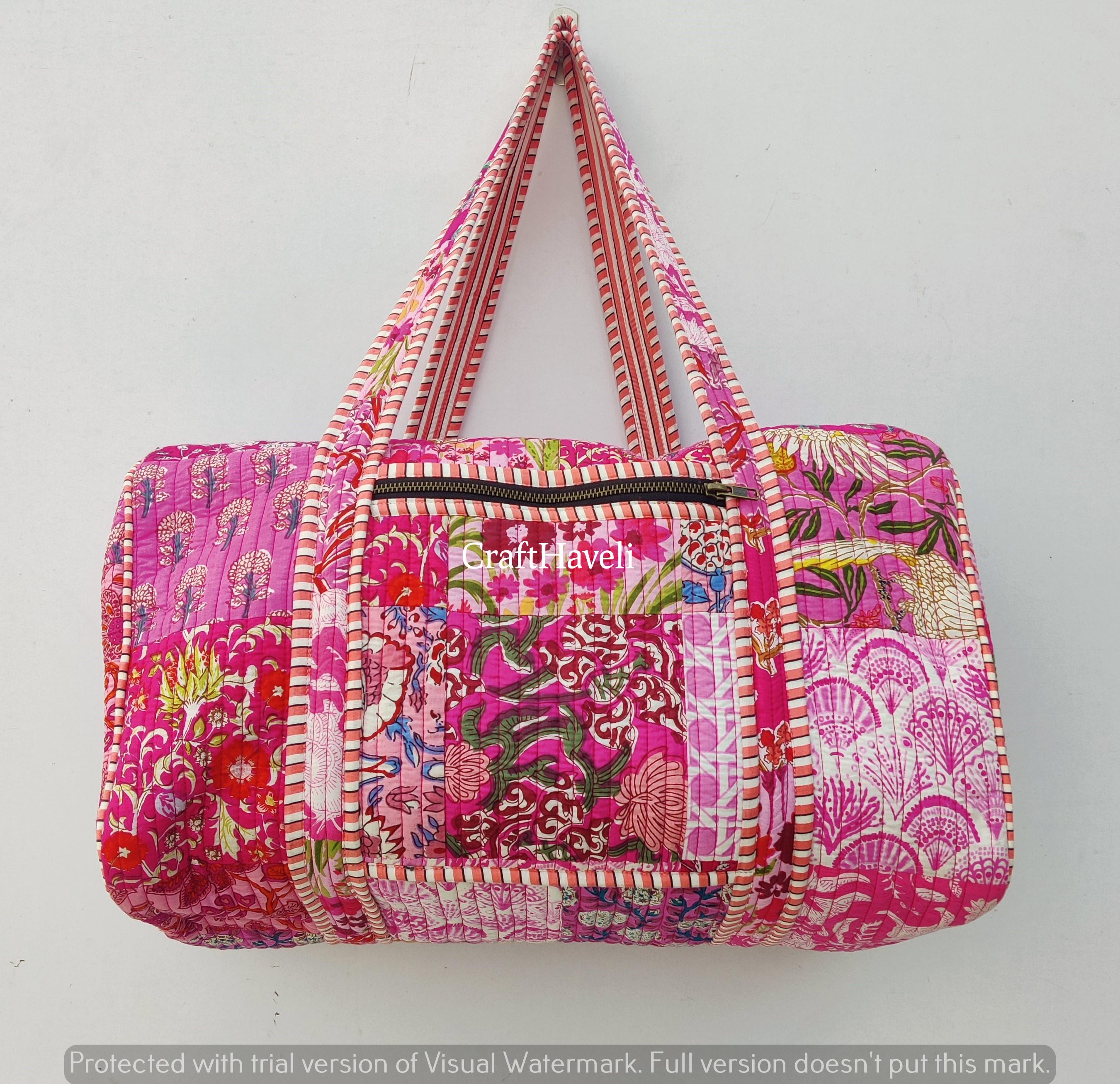 Pink Patchwork Duffle Bag: Handmade Quilted Cotton Weekender Bag ...