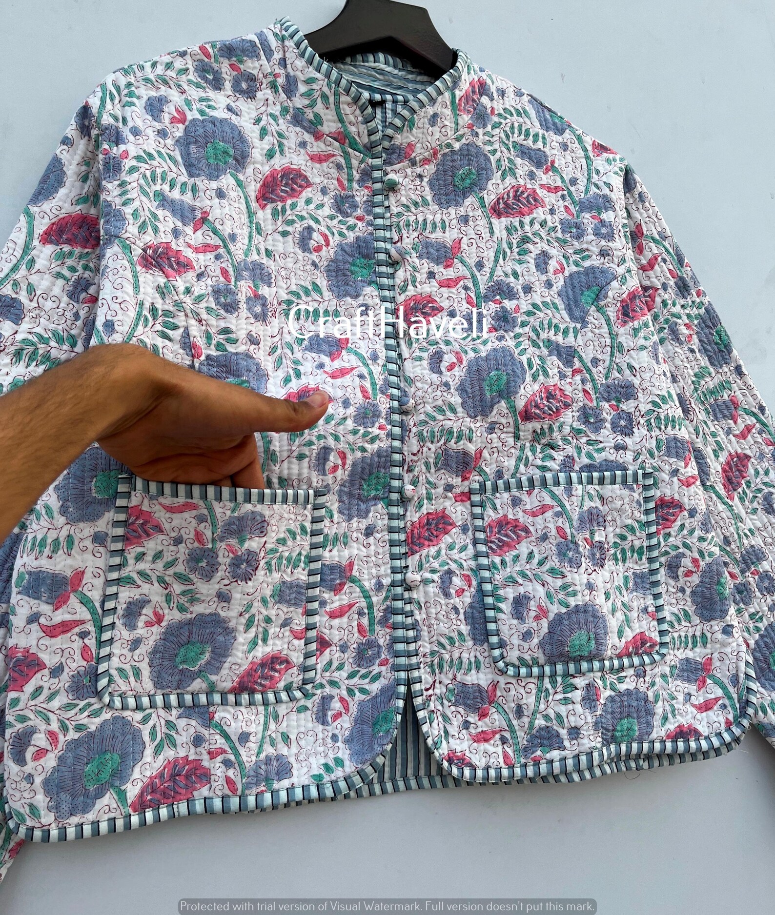 Hand Quilted Short Jacket, Jacket for Women, Cotton Long Sleeve Jacket ...