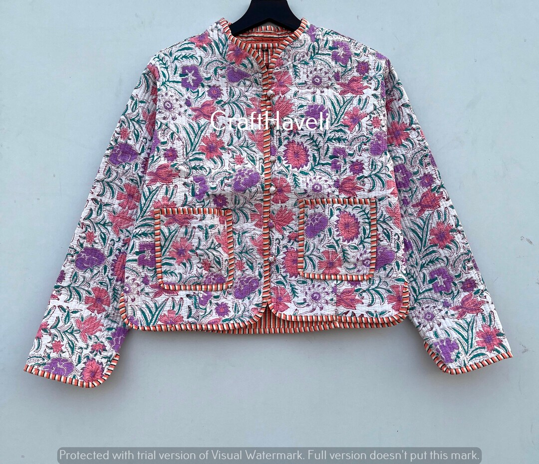 Cotton Burfi Quilted Blockprint Jacket Winter Reversable Jacket Boho ...
