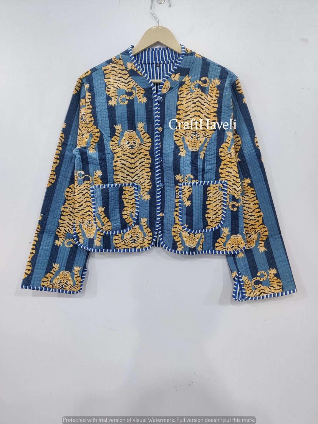 Indian Cotton Quilted Jacket, Tiger Boho Jacket, Women's Winter Wear ...