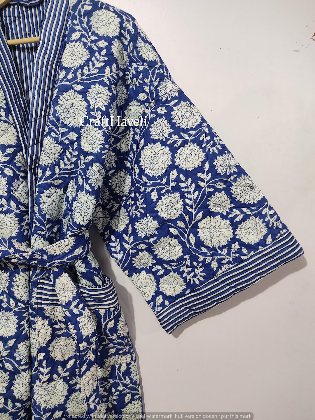 Handmade Quilted Cotton Kimono Robe: Floral Print Winter Dressing Gown ...