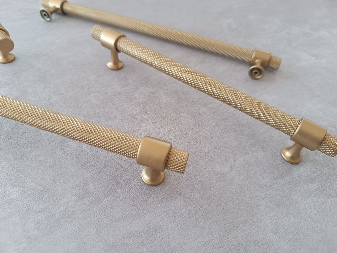 Matte Gold Modern Knurling Handles, Unique Knurled T Bar Solid Brass ...