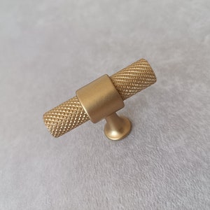 Matte Gold Modern Knurling Handles, Unique Knurled T Bar Solid Brass Handles, Kitchen Cabinet ...