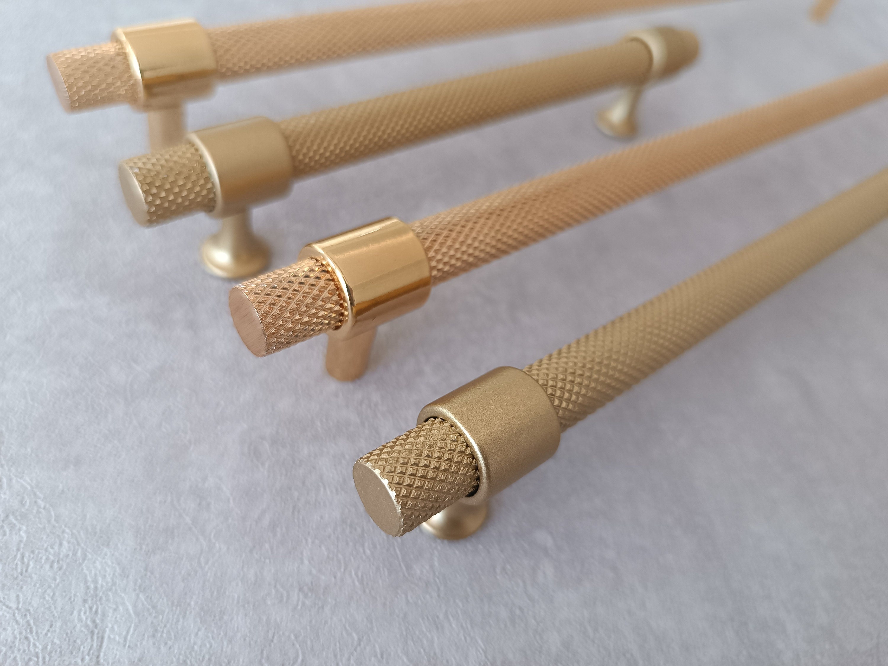 Matte Gold Modern Knurling Handles, Unique Knurled T Bar Solid Brass ...