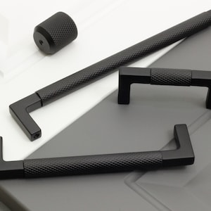 Modern and Premium Black Cabinet Handle, Knurled Brass Black Knobs ...