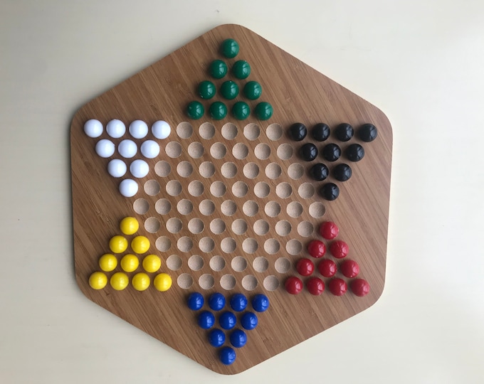 60 Colors Marble Wooden Chinese Checkers Board Game, Hexagon Wooden ...