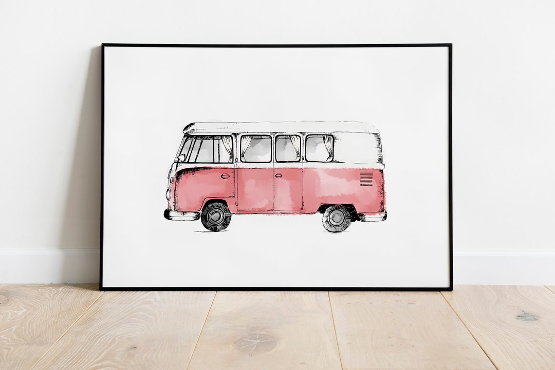 Red Camper Van Print landscape Poster Wall Print A5, A4, & A3 Sizes ...