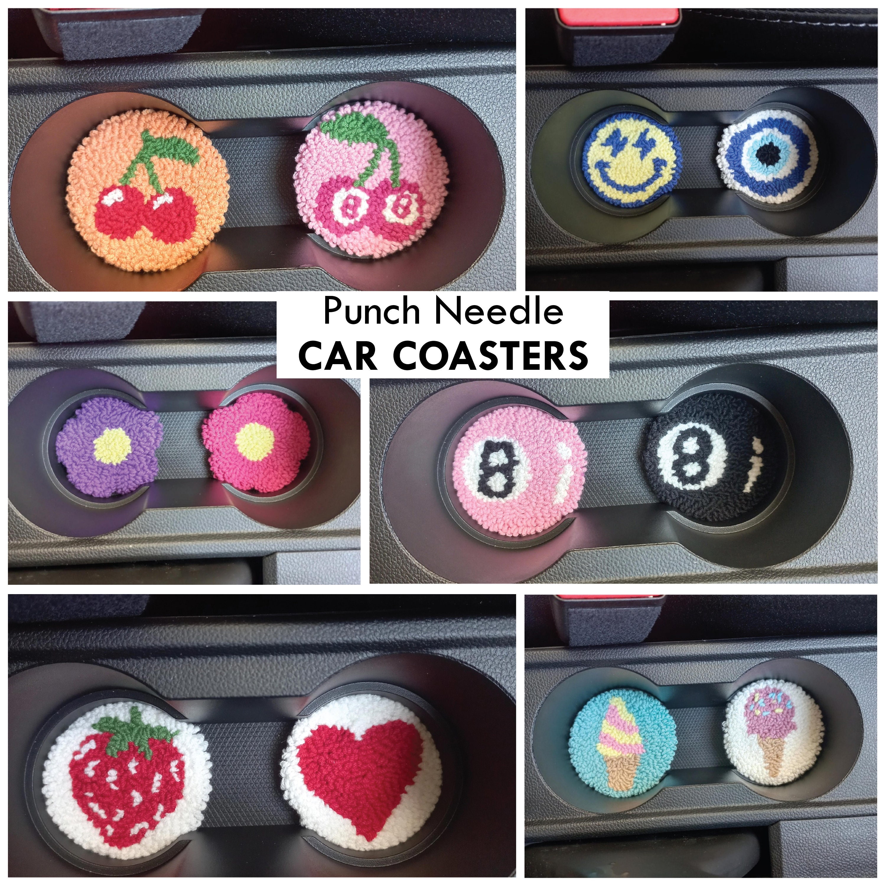 Punch Needle Custom Car Coaster, Set of 2 Car Coasters, Cute Car ...