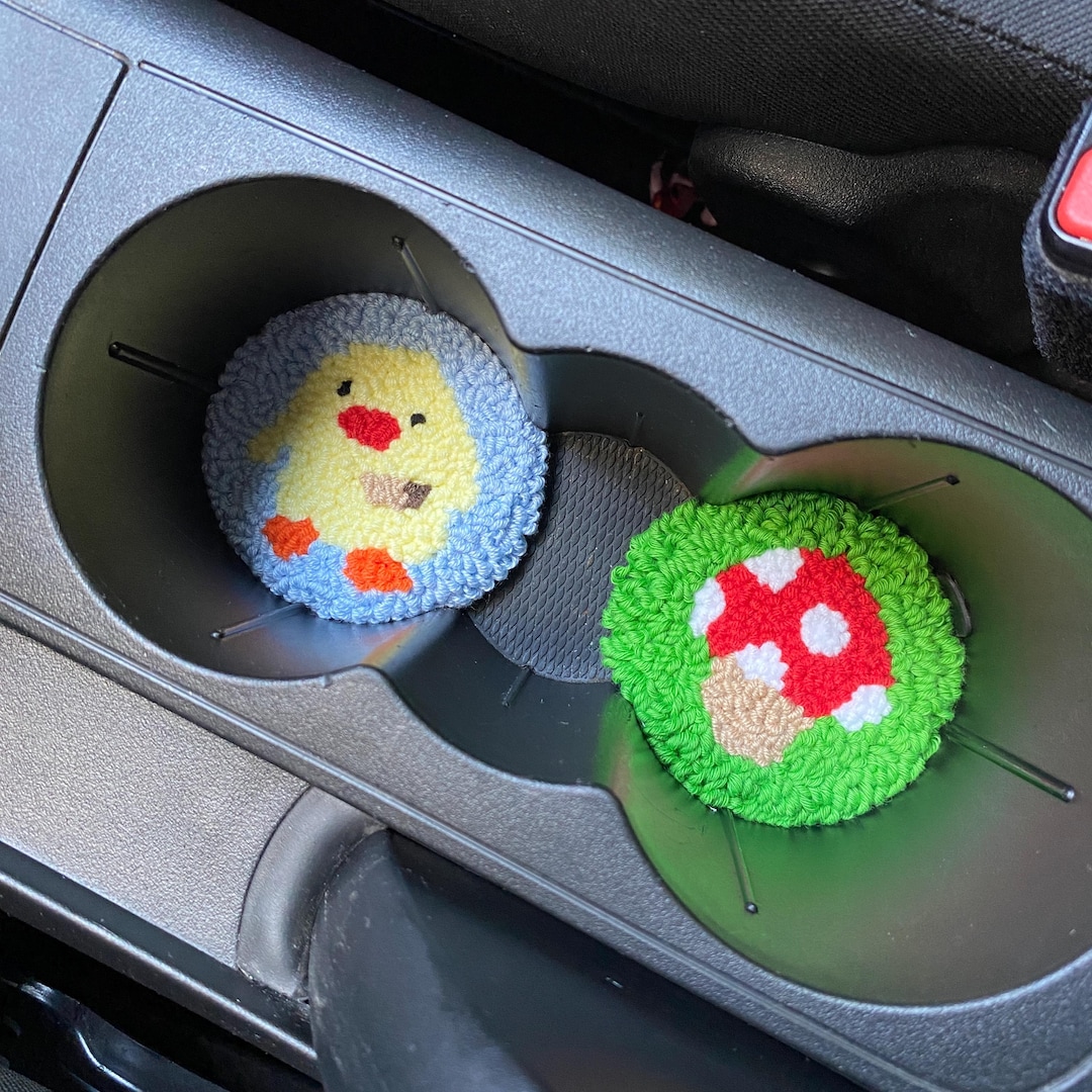 Cute Car Accessories, Punch Needle Car Coasters, Set of 2, Car Decor ...