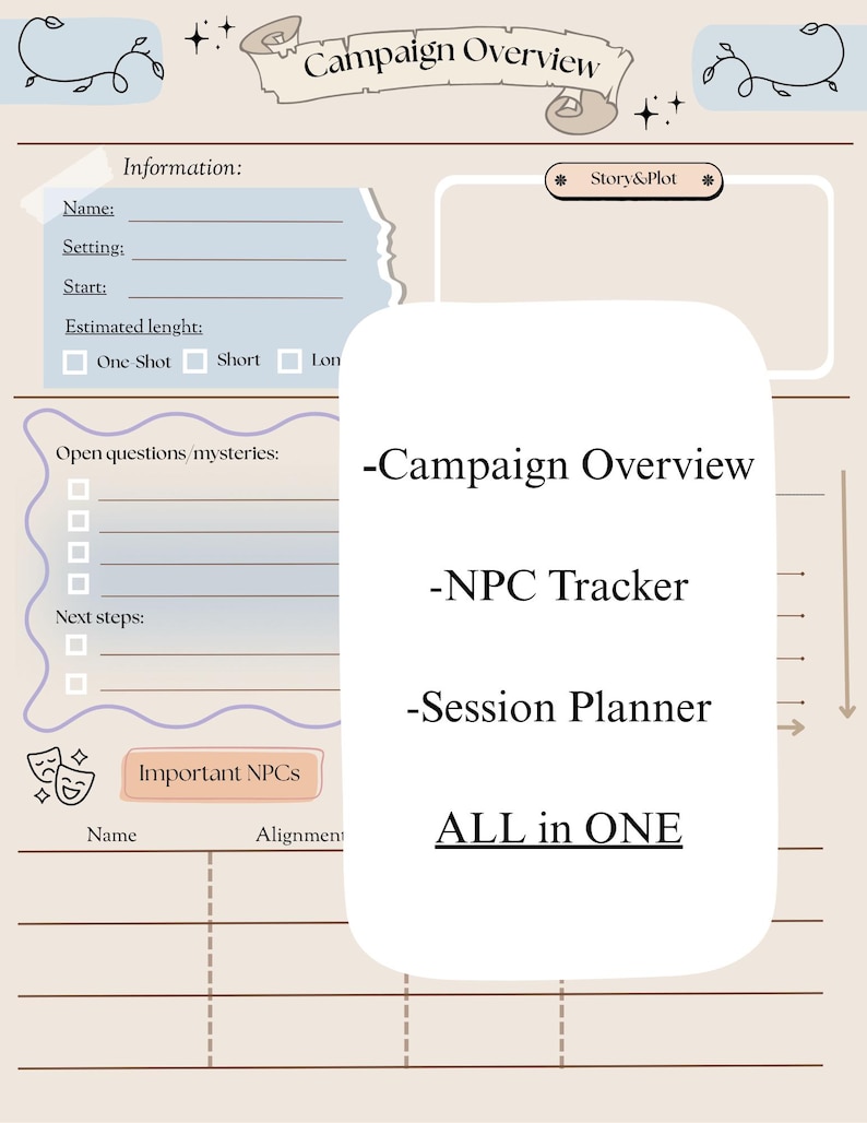 Ultimate D&D Campaign Bundle: Dungeon Master Campaign Planner (3 Pages) and Player Cheat Sheet ...