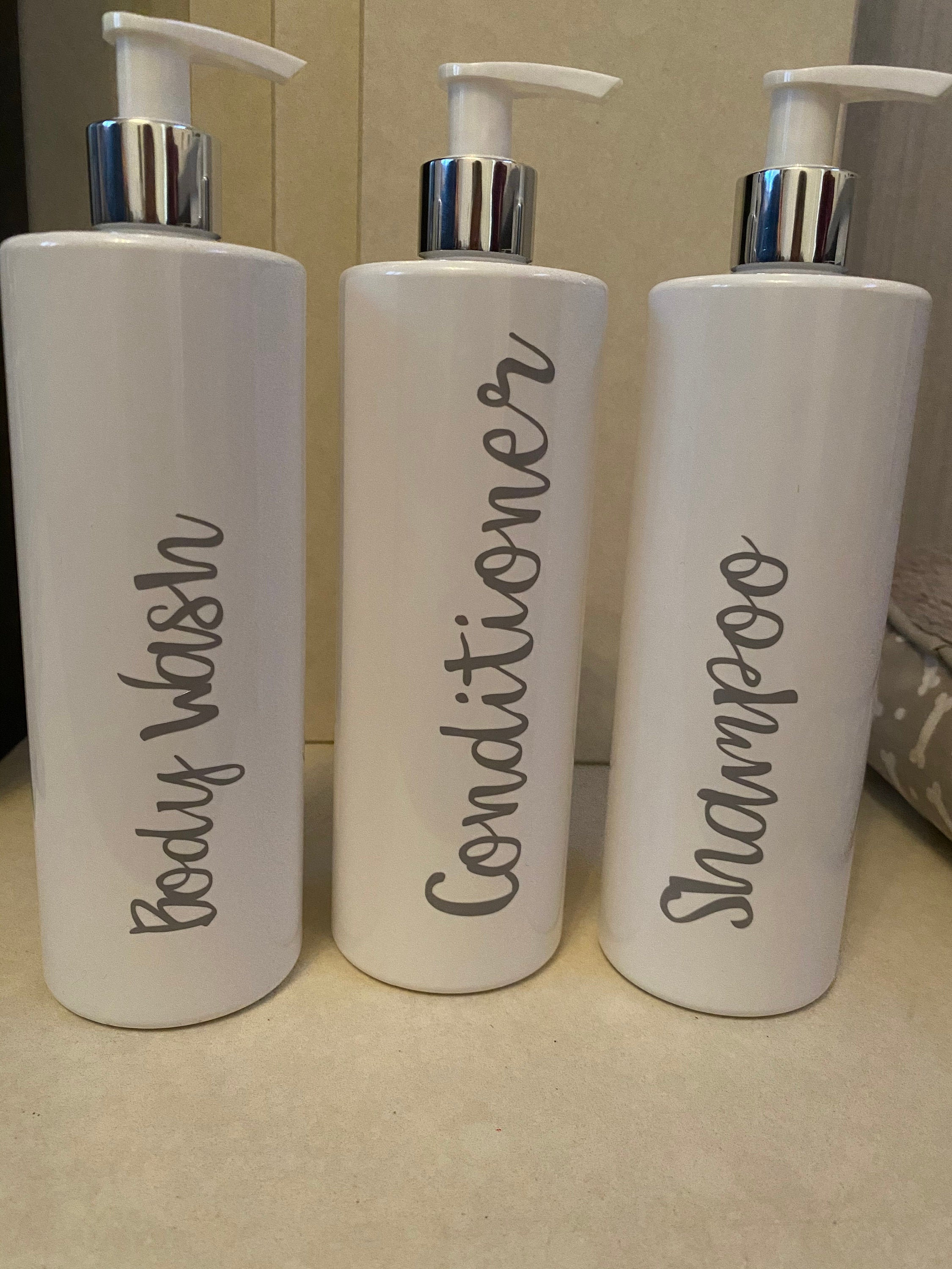 Shampoo Conditioner Body Wash Set Vinyl White and Chrome - Etsy