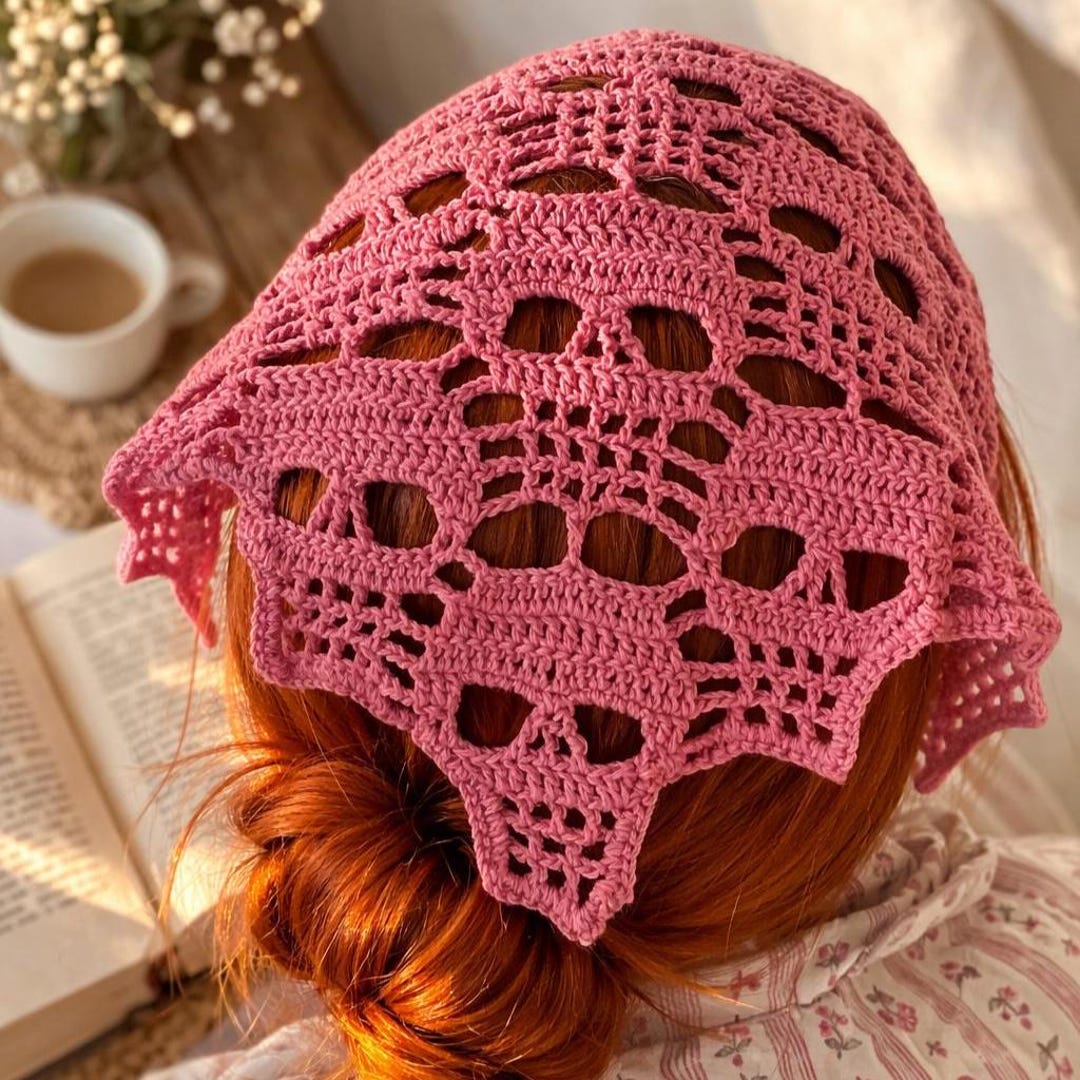 Goth Bandana Crochet Pattern, Skull Crochet Shawl Pattern, Cotton Yarn ...