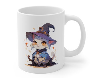 Magical Cat 11oz Black Mug, Celestial Mug, Whimsical Coffee Mug ...