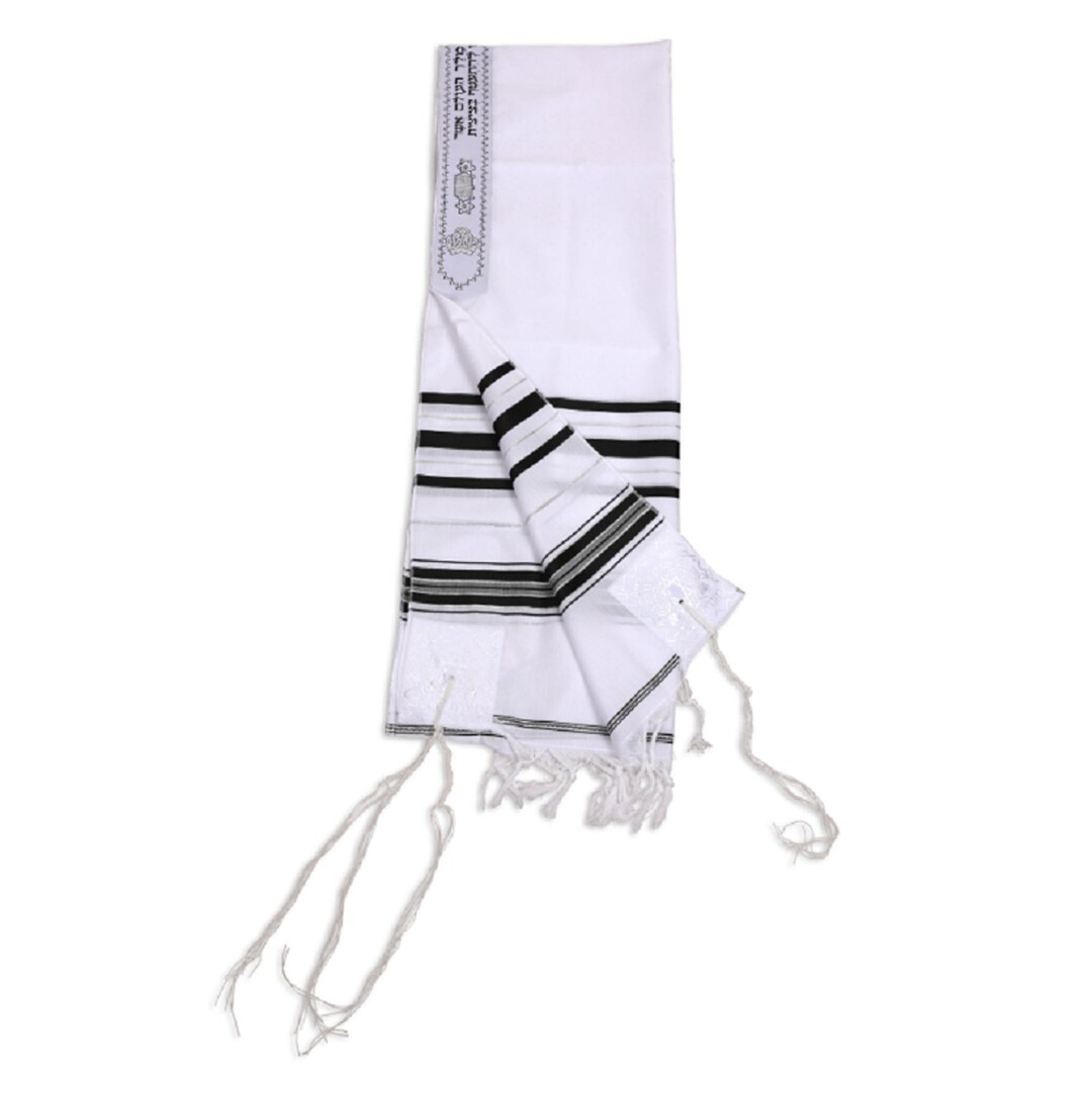 Tallit for Men,acrylic Tallit Talit Prayer Shawl Black / Silver Stripes ...