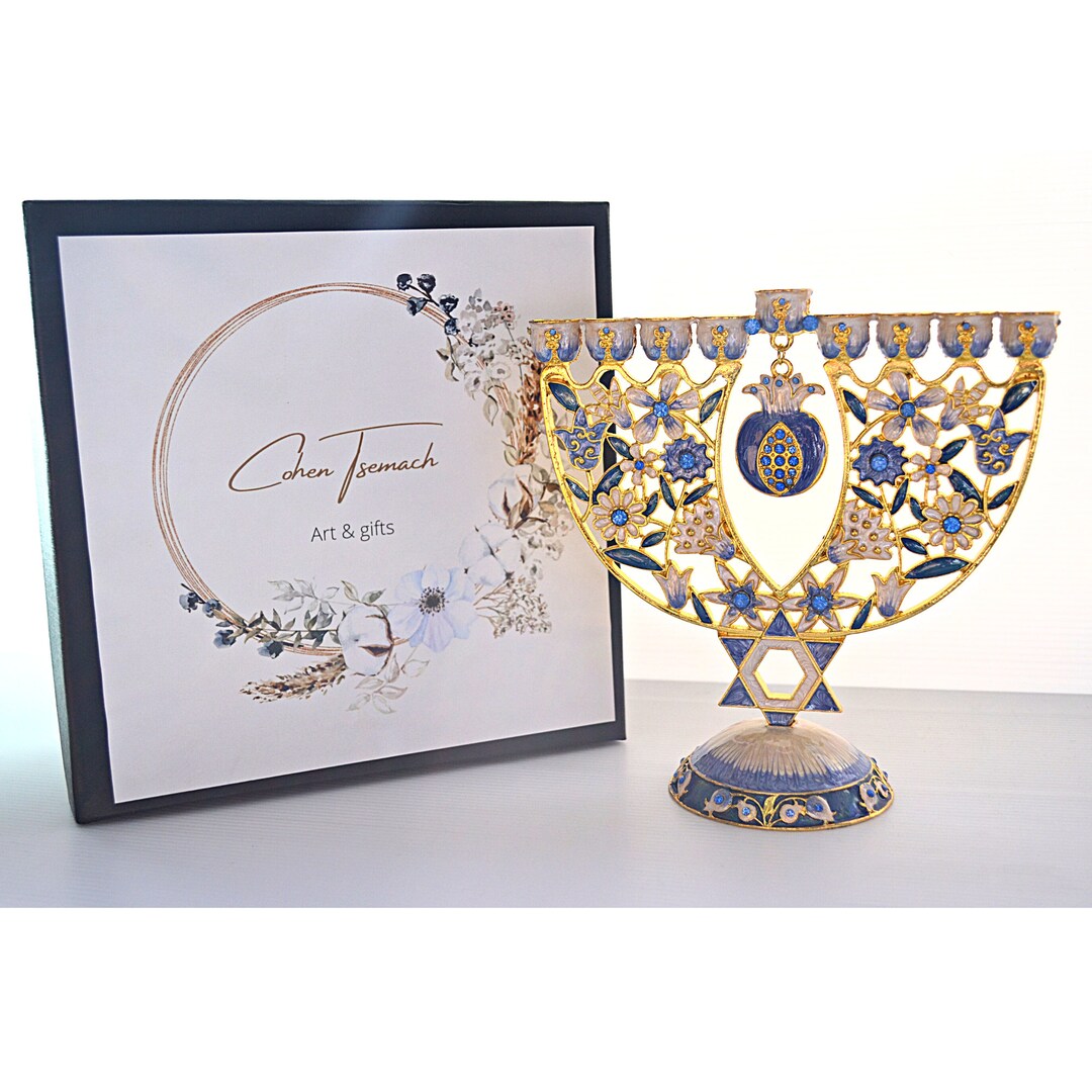 Cohen Tsemach Art&gift Amazing Menorah Hanukkiah Handmadeblue - Etsy