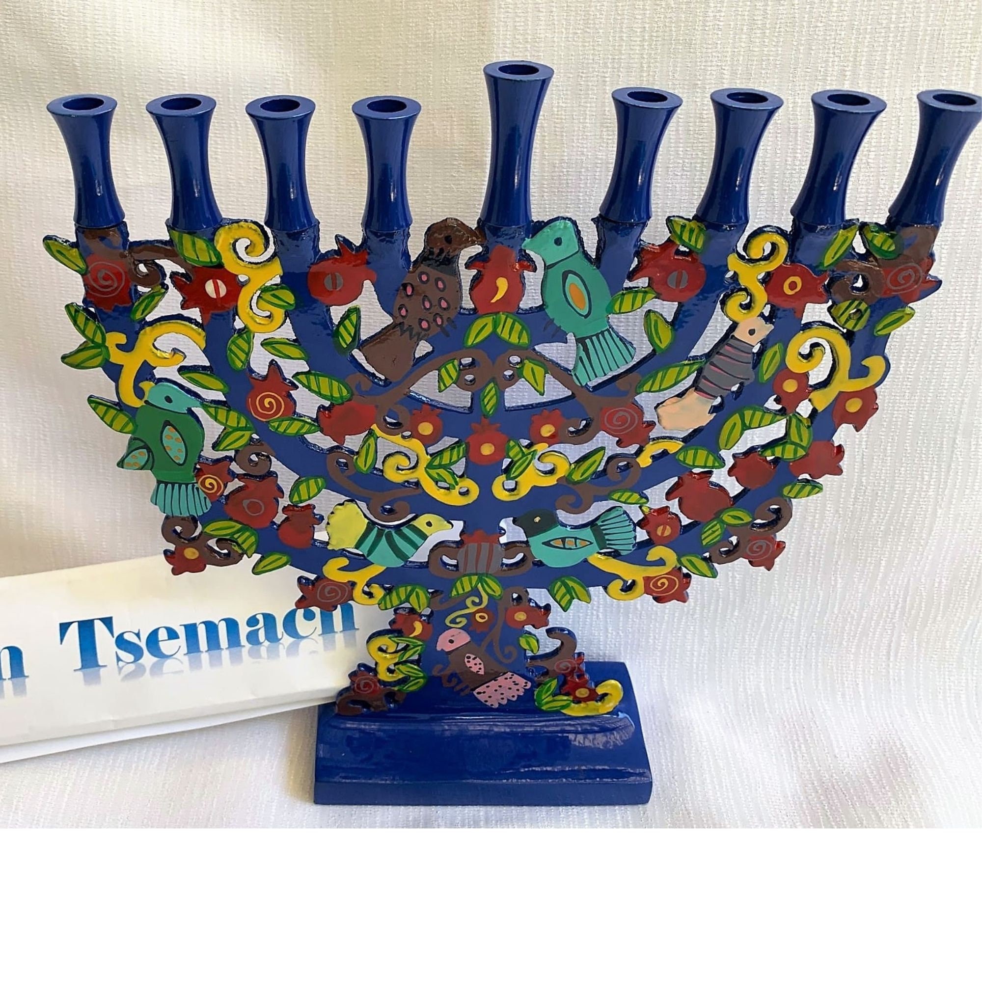 Blue Menorah With a Tree Design and Birds in Lazer BY Yair - Etsy Canada