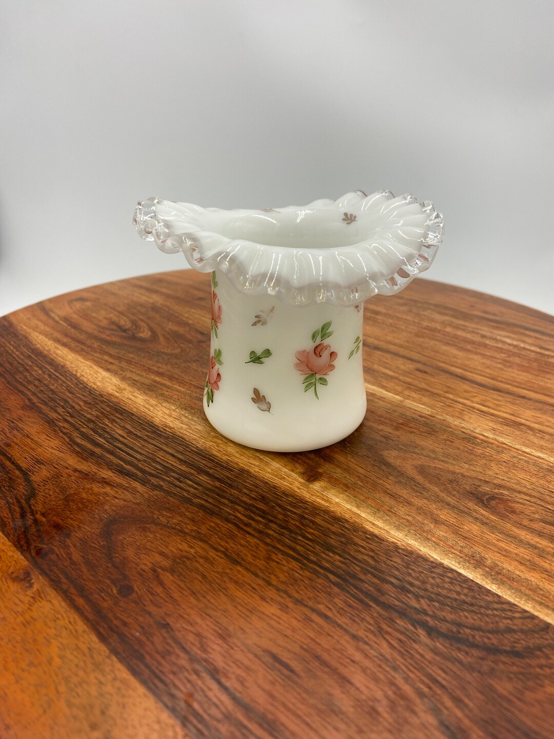 Fenton White Milk Glass Silvercrest Top Hat Hand Painted W/ Pink Rose ...