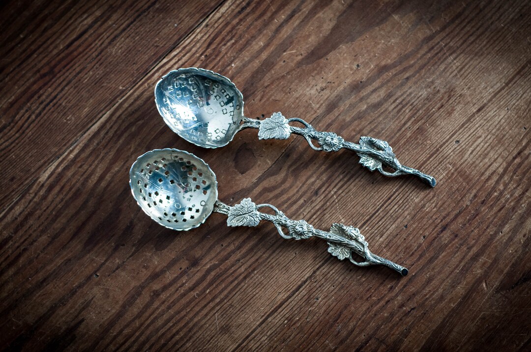 Antique Silver Spoons With Flowers, Leaves and Beetle | Silver Fruit ...
