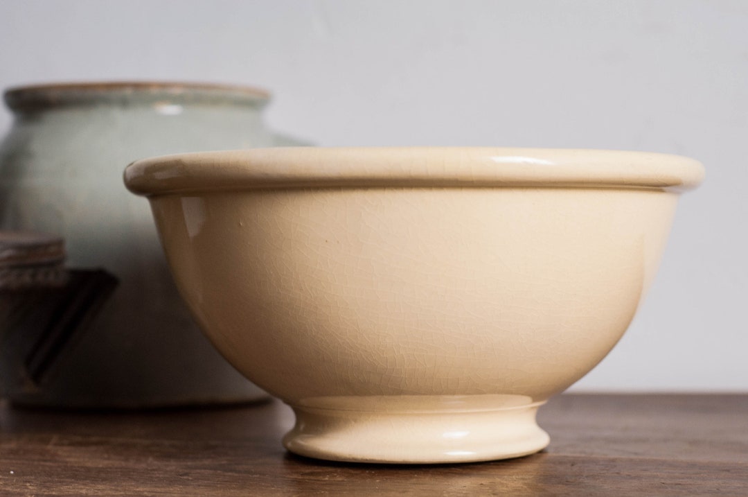 Large Antique Mixing Bowl | Cream Coloured Mixing Bowl | Decorative ...