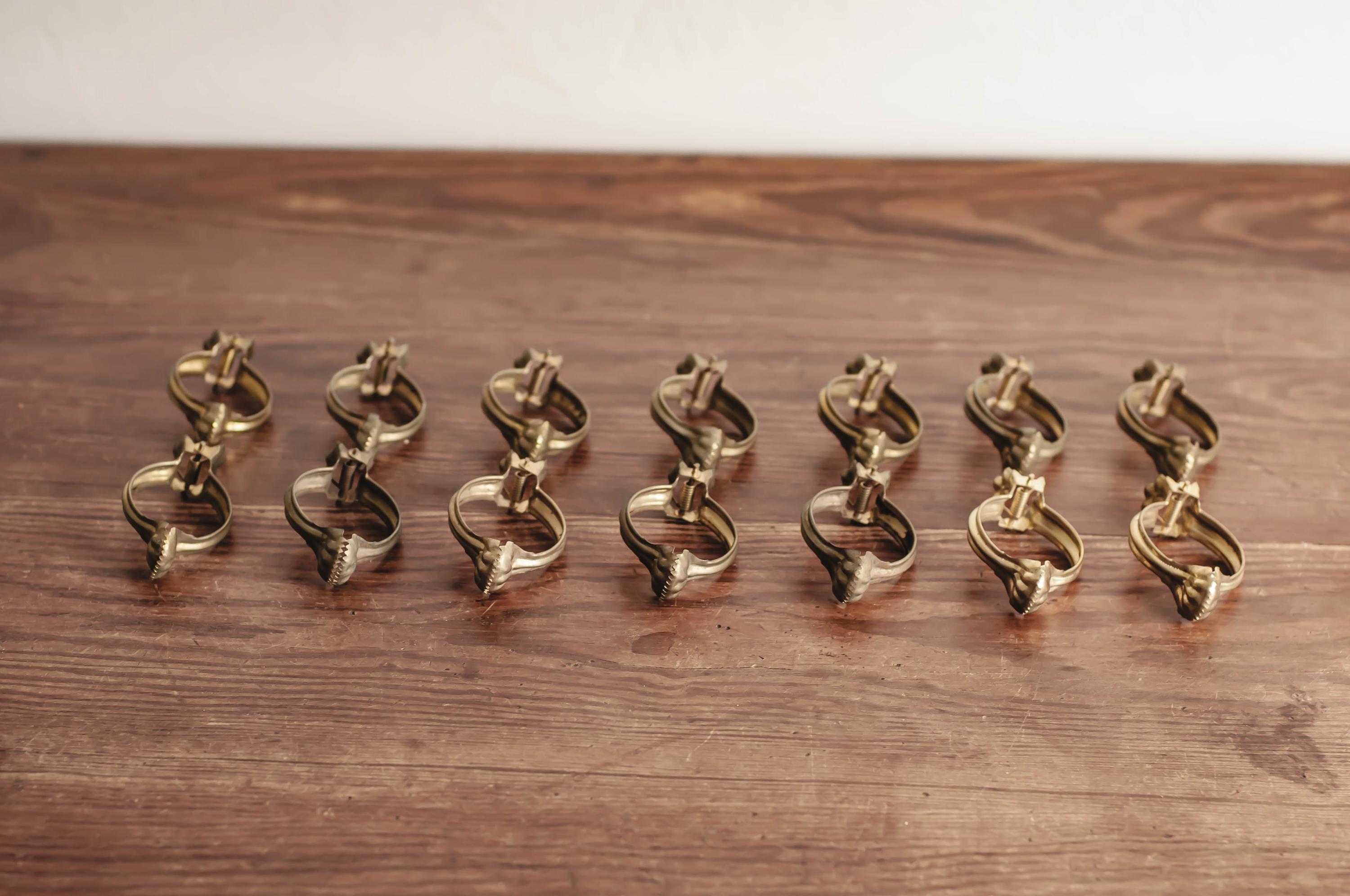 Set of 7 Vintage French Café Curtain Ring Clips | Aged Brass Curtain ...