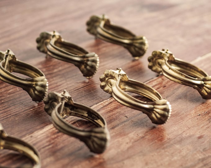 Set of 7 Vintage French Café Curtain Ring Clips | Aged Brass Curtain ...