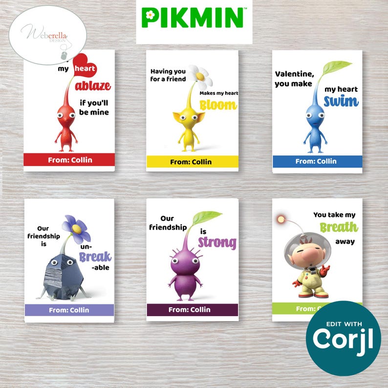 Pikmin Valentine Card Set - Nintendo Game Valentines - Digital File ...